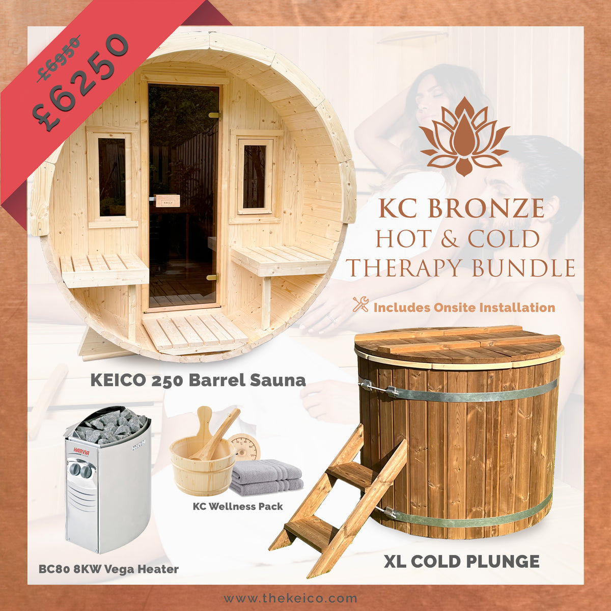 Bronze Package: 250 Barrel Sauna & XL Cold Plunge Tub | KeiCo Wellness ...